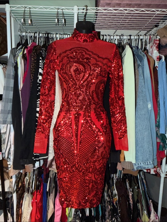 Fashion Nova | Dresses | Fashion Nova Red Sequin Long Sleeve Bodycon ...